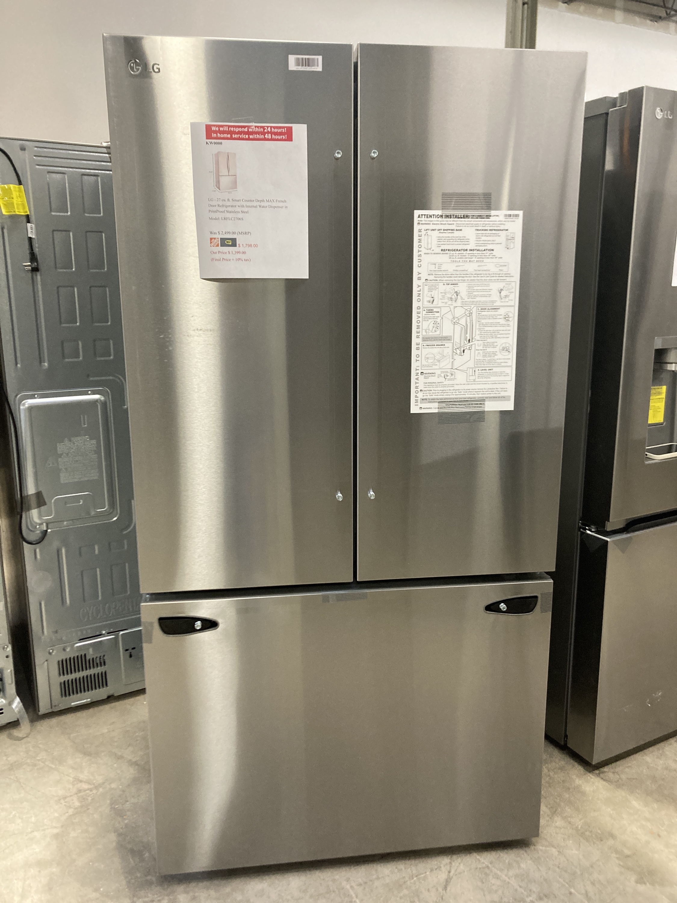 LG - 27 cu. ft. Smart Counter Depth MAX French Door Refrigerator with ...